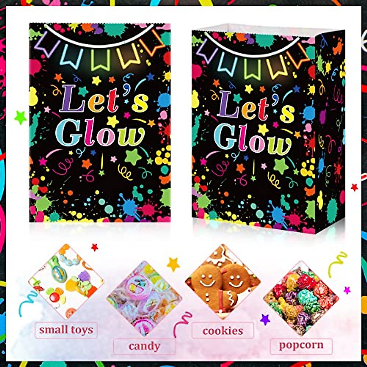 24 Pieces Glow in Dark Party Gift Bags Glow in The Dark Party Supplies Paper Glow Party Favor Bags Let's Glow Candy Bags Neon Goodie Bags Gift Wrap Bags Treat Bags for Birthday Party Favor Decoration