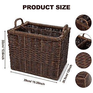Qunclay Magazine Basket Wicker Divided Magazine Basket Rectangular Wicker Newspaper Holder, 15.4 x 12 x 12.6 Inch (L x W x H), Antique Walnut Brown