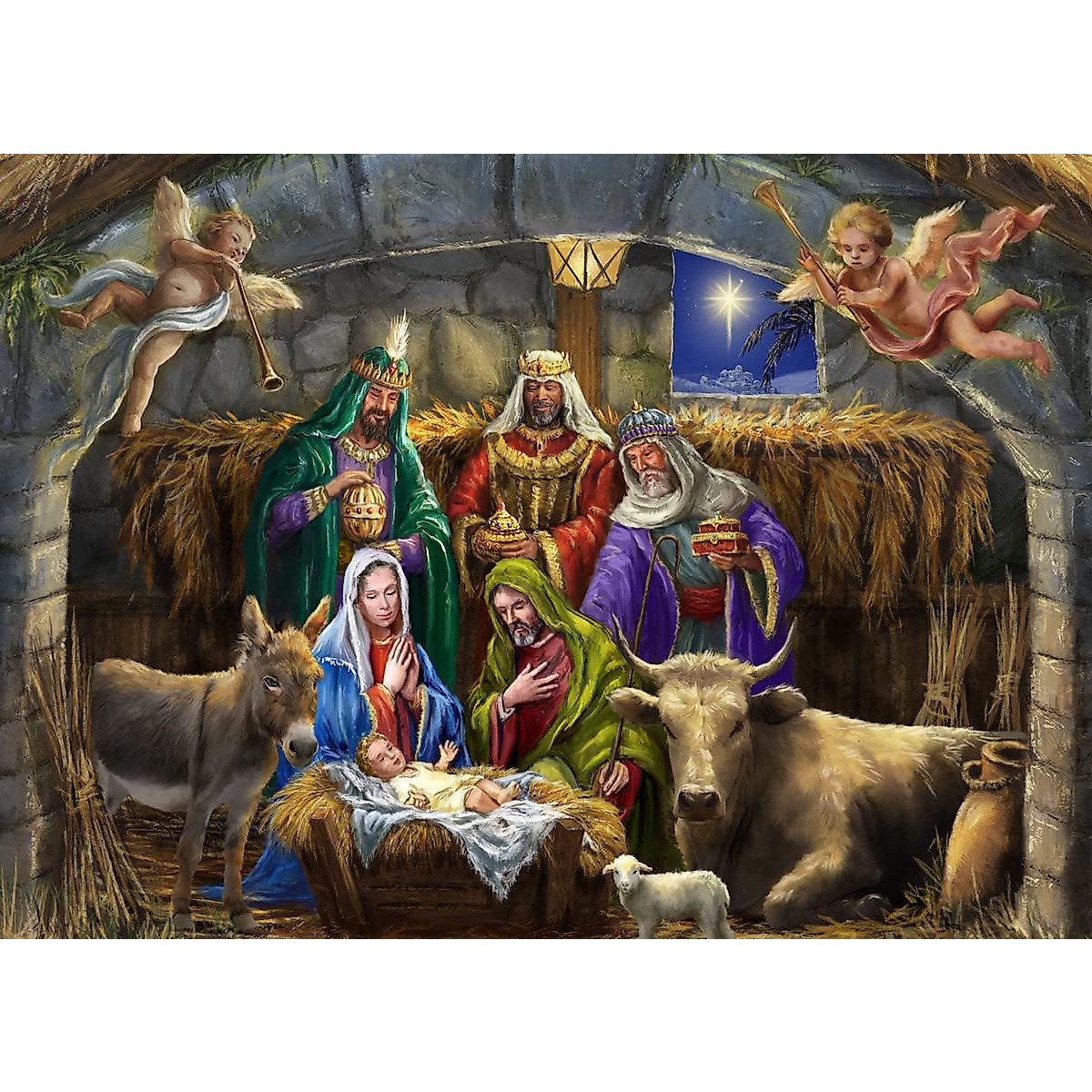 Vermont Christmas Company Box of 'In the Manger' Christmas Cards - 15 Cards & 16 Foil Envelopes