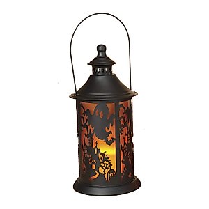 One Holiday Way 14-Inch LED Lighted Black Metal Halloween Lantern with Spooky Ghost Silhouette – Indoor Outdoor Decorative Light Up Hanging Tabletop Haunted House Decoration Porch, Mantel Home Decor
