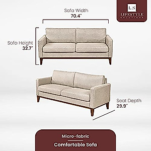 LifeStyle Solutions Derry Sofa, 70.4" W x 29.9" D x 32.7" H, Beige