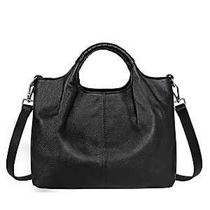 Iswee Genuine Leather Top Handle Satchel Tote Bag Womens Handbags Shoulder Bag Designer Purse Crossbody Bags for Ladies (Black)