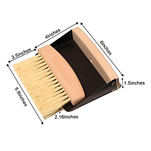 Mini Broom and Dustpan Set, Wood Hand Broom with Natural Horsehair Bristles,Whisk Broom Sand Brush