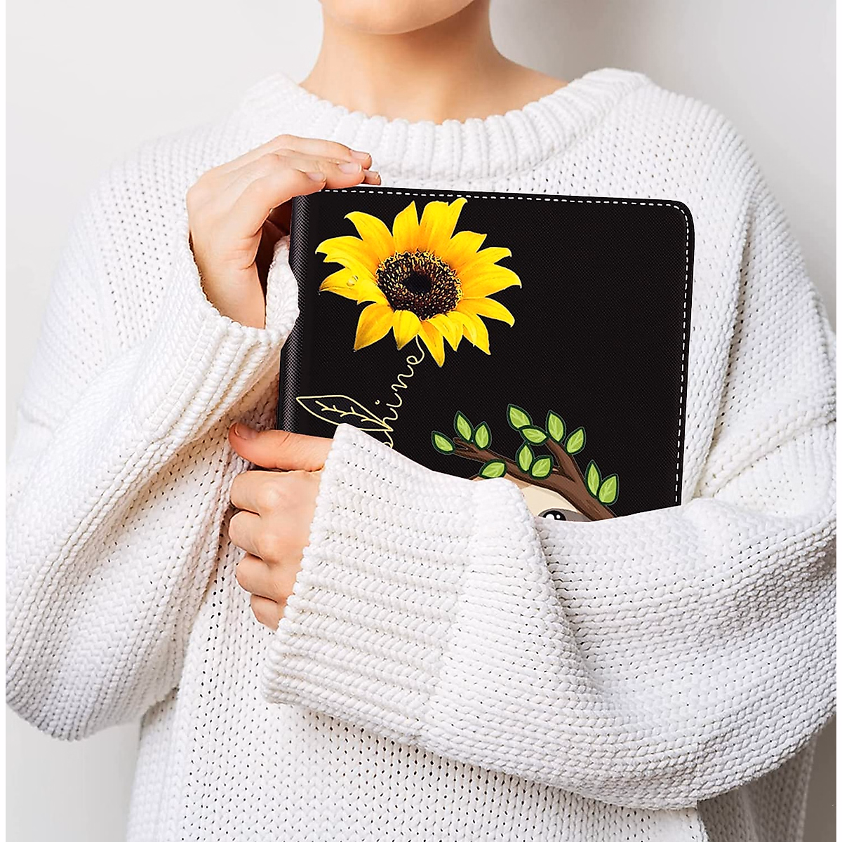 for iPad 10.2/10.5Case，with Coaster Adjustable Stand Auto Wake & Sleep Smart Cover for iPad 9th / 8th / 7th Generation (2021/2020/2019) 10.2 inch/iPad Air 10.5" 2019 - Sunflower and Sloth (Pen Bag)