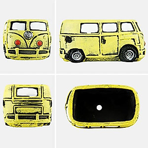 Ascrafter Cute Succulent Plants Pots, Small Planter Pots with Drainage Hole, Flower Pots for Home Indoor Outdoor Garden Decoration (Yellow Bus)