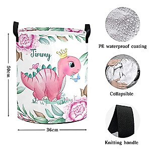 Crown Dinosaur Jungle Personalized Laundry Hamper with Handles Waterproof,Custom Collapsible Laundry Bin,Clothes Toys Storage Baskets for Bedroom,Bathroom Decorative Large Capacity 50L
