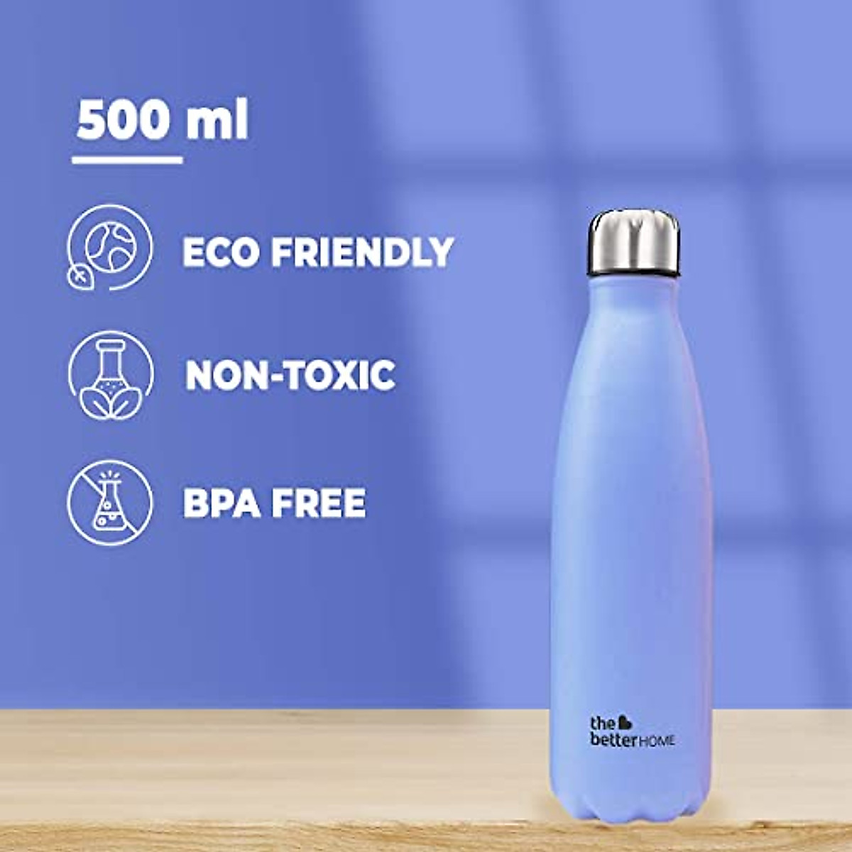 The Better Home 500 Stainless Steel Insulated Water Bottle 500ml | Thermos Flask 500ml | Hot and Cold Steel Water Bottle 500ml | Food Grade & BPA Free Insulated Water Bottles (Pack of 2)