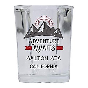 R and R Imports Salton Sea California Souvenir 2 Ounce Square Base Liquor Shot Glass Adventure Awaits Design