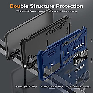 Samsung Galaxy S23 Plus Case with Slide Camera Cover and Screen Protector (6.6-Inch),Military Grade Cover [Screen&Camera Protection][Rotated Ring Kickstand] Heavy Duty Shockproof Protective Case-Blue