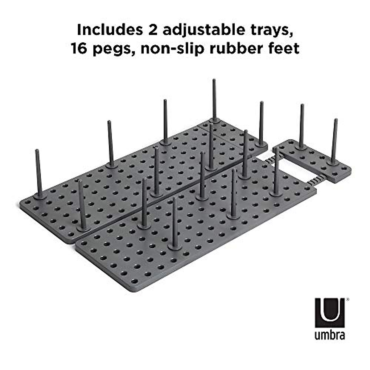 Umbra Peggy Kitchen Cupboard, Shelf and Drawer Organizer Tray - Adjustable Storage System For Food Containers, Cookware, Serveware, Utensils and More (Set of 2)