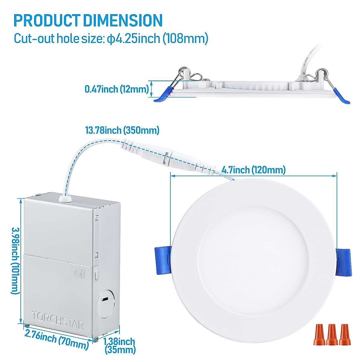 TORCHSTAR 4 Inch Slim LED Recessed Lighting with Junction Box, Dimmable 10W Ultra-Thin LED Recessed Light, 5000K Daylight, 700LM Basic Series LED Downlight, ETL & Energy Star, Pack of 6