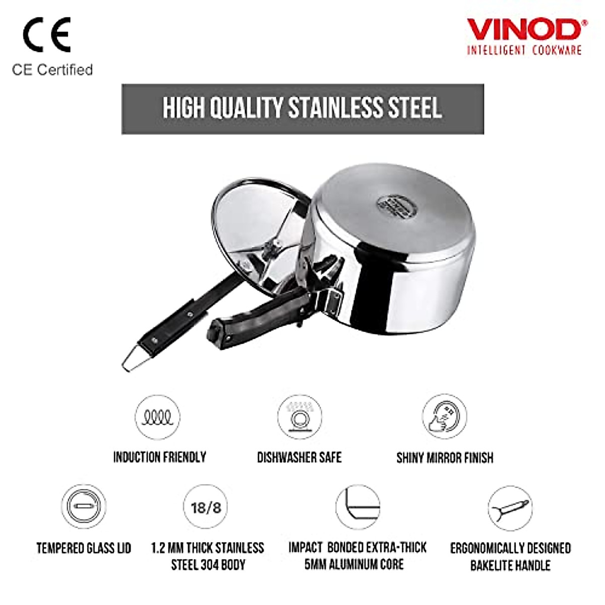 Vinod Pressure Cooker Stainless Steel – Inner Lid - 3 Liter – Sandwich Bottom – Indian Pressure Cooker – Induction Friendly Cooker – Best Used For Indian Cooking, Soups, and Rice Recipes, Quinoa