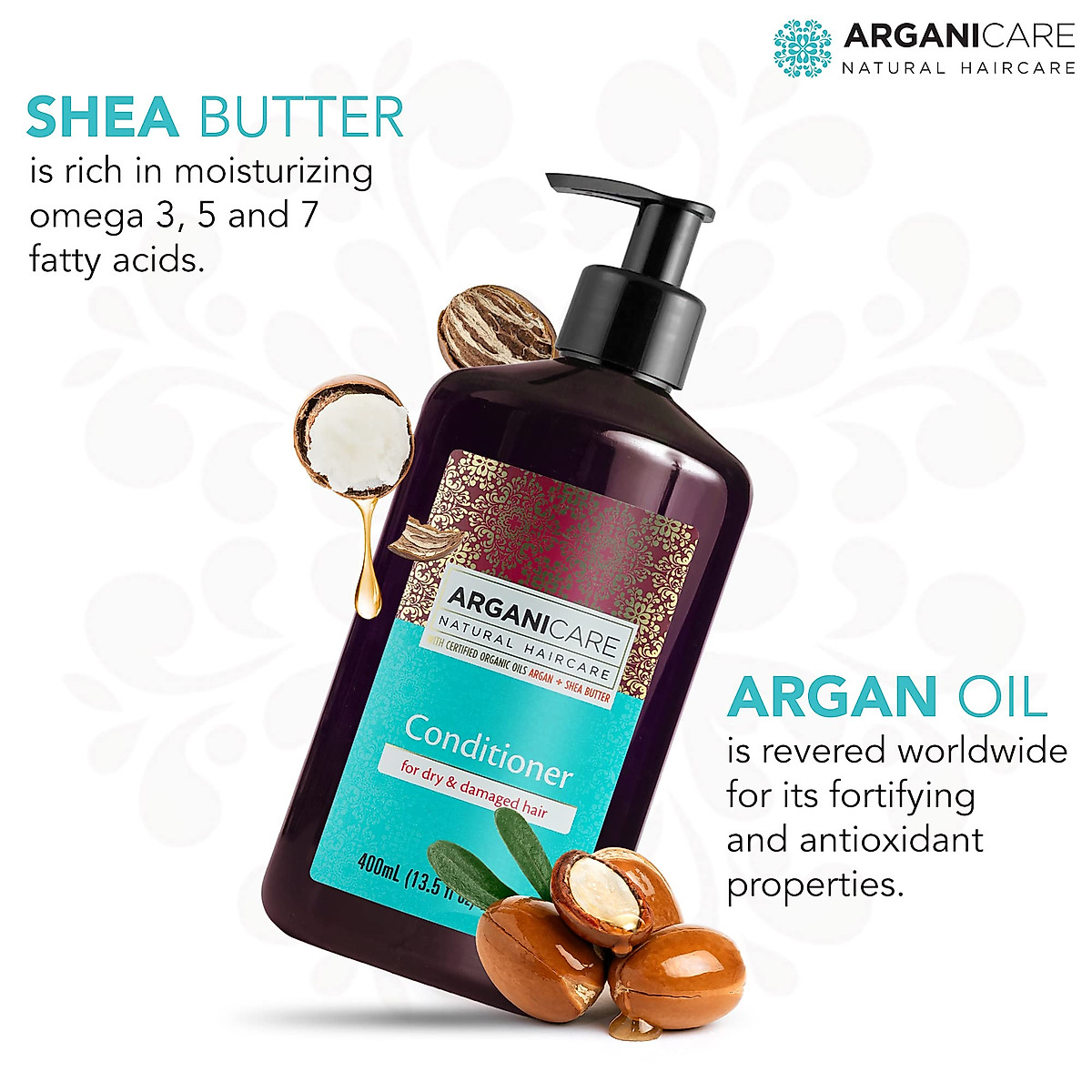 Arganicare Argan Oil Shampoo and Conditioner Set for Dry and Damaged Hair - Moisturizing Deep Conditioning Treatment Enriched with Organic Argan Oil & Shea Moisture for Men, Women and Kids | 27 Fl Oz