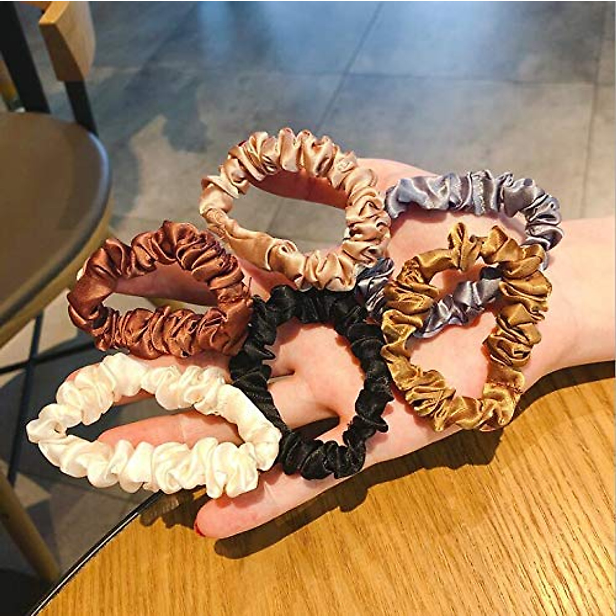6Pcs Premium Satin Elastic Hair Bands Scrunchy Ponytail holder Hair Scrunchies Hair Ties Ropes Scrunchies for Women or Girls Hair Accessories