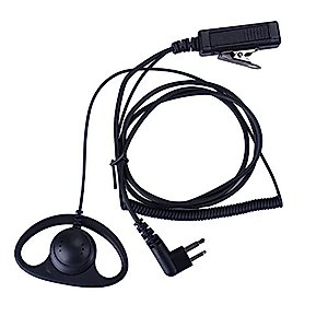 KEYBLU D Shape Earpiece CLS1410, CLS1110, CP185, CP200, CP200d, Headset with Big PTT for 2 Pin Walkie Talkie Radio (Motorola)