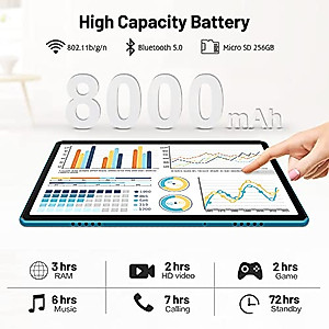 MEBERRY Updated Android 11.0 Tablet : 10.1-inch Ultra-Fast 4GB/RAM,64GB/ROM Tablets-8000mAh Battery-2.4G+5G WiFi Support - Bluetooth Keyboard | Mouse | M7 Tablet Cover and More Include - Metal Blue