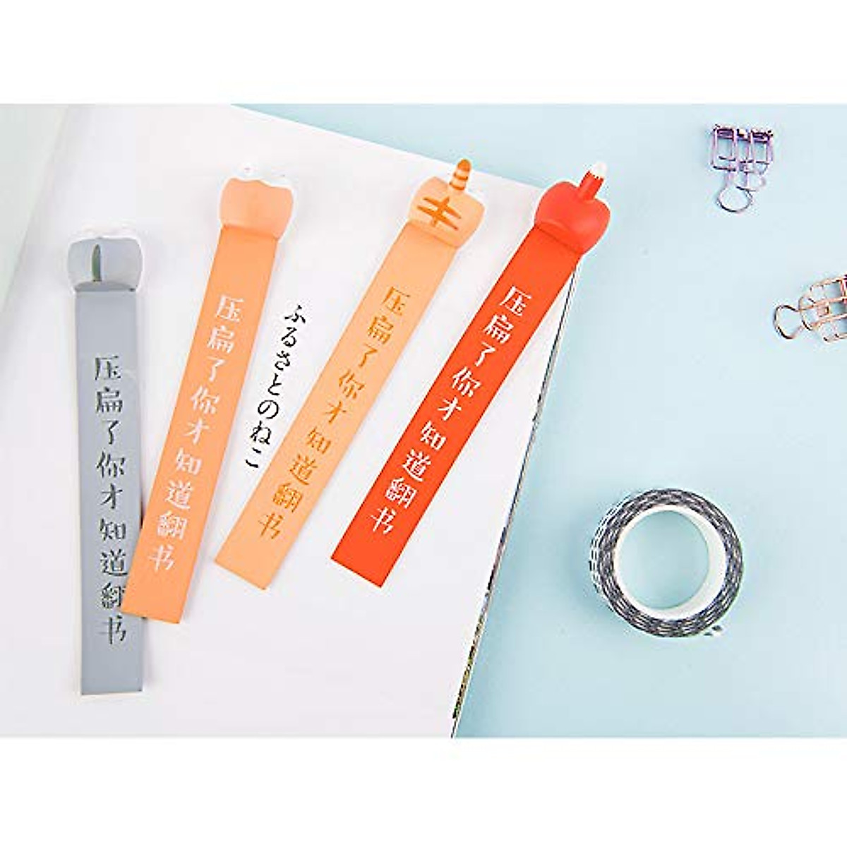KOOBOOK 4Pcs Lovely Cartoon Dog Cat Hamster Fox Ass Bookmarks Novelty Animal Butt Elasticity Bookmark for Book Reading Gift