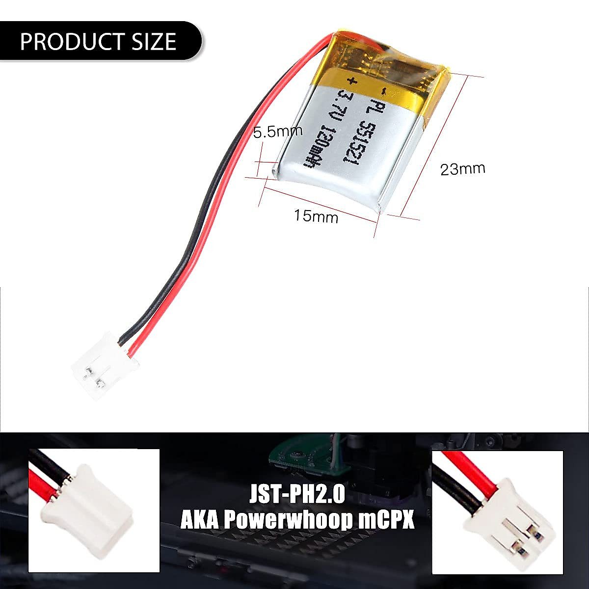 YDL 3.7V 120mAh 551521 Lipo battery Rechargeable Lithium Polymer ion Battery Pack with JST Connector