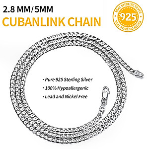 ChicSilver Cuban Link Chain for Men Cuban Chain 925 Sterling Silver Choker Necklace for Women Thin Curb Chain 3mm 14 inch Short Choker