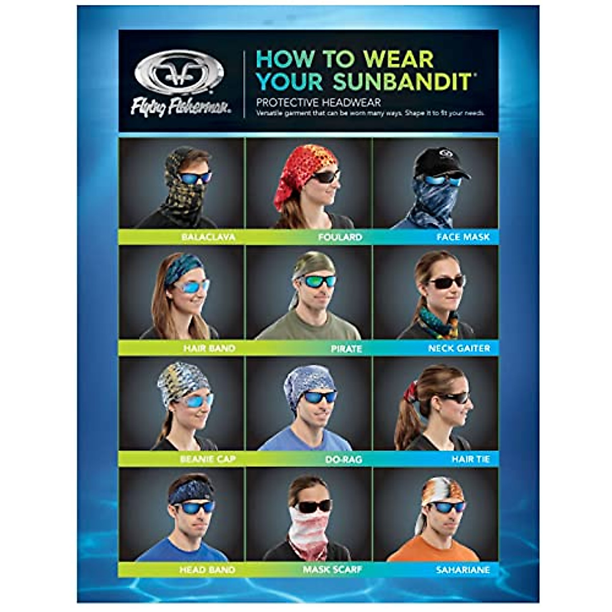 Flying Fisherman SunBandit: Neck Gaiter Mask for Men & Women, UV Face Protection for Sports & Outdoors, Lightweight Multi-Functional Outdoor Clothing | Wave Break, Blue (SB1739)