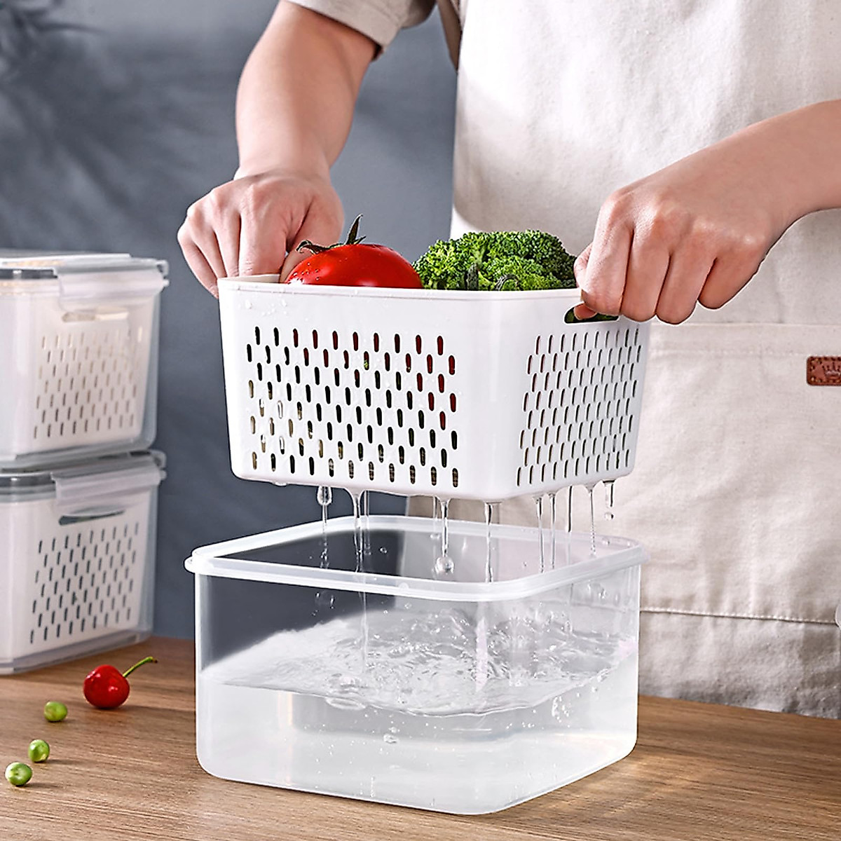 5 Pack Fruit Storage Containers for Fridge,Multi Food Storage Containers Removable Colander Storage Containers with Lid - Suitable for Fruits, Vegetables, Berries, Meat, etc