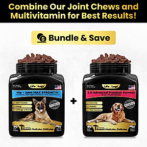 Life4Legs Hip and Joint Supplement and 23-in-1 Multivitamin Chews Bundle for Small, Medium and Large Dogs - 180 Count