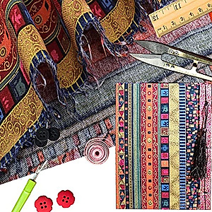 Gigicloud 5 Pcs/Set Fat Quarters Fabric Bundles, Colored Printing Fabrics Ethnic Style Pattern Cotton Fabric Quilting Squares Handmade Patchwork Quarter Sheets Set for Sewing, 10 x 8 inch