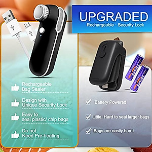 Bag Sealer, BANDQ Mini Bag Sealer Rechargeable Mini Chip Bag Sealer with Heat Sealer and Cutter Soft Magnetic Portable Bag Resealer Machine for Plastic Bags Snacks Freshness