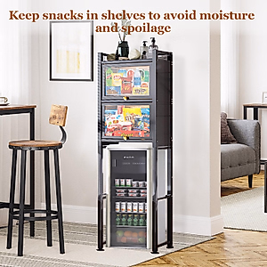 Mini Fridge Stand with Fixed Shelves, Over The Fridge Storage Organizer for Dorm, Kitchen, Office , Sturdy Metal Frame, Black, Multi Tier Shelf for Snacks, Drinks, Condiments, and Pantry Essentials
