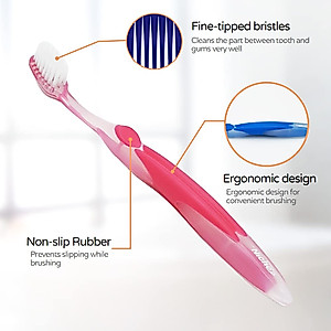 Niche Compact Head Kids Toothbrush and Children Toothbrush with Soft Bristles, For Sensitive Gums, Tapered,4 colors (6 Packs)