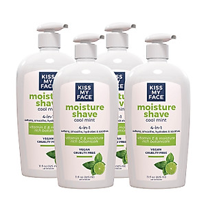 Kiss My Face Moisture Shave Cream, Cool Mint Shaving Cream For Men And Women, 11 Oz Pump Bottle, Cool Mint, 4 Pack