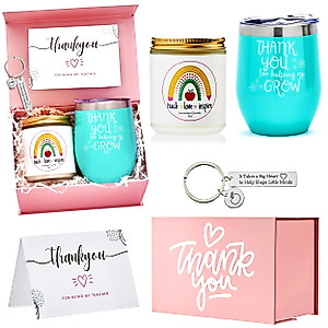 Little Mindings End of Year Teacher Gifts | Teachers Appreciation Gift Sets | Teacher Gift Set for Women: 12oz Tumbler, Thank You Candle, Keychain, Thank You Teacher Card