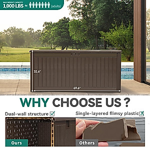 YITAHOME 260 Gallon Double-Wall Deck Box with Divider & Side Handles, Outdoor Large Storage for Patio Furniture Cushions, Garden Pool Accessories, Water Resistant & Lockable