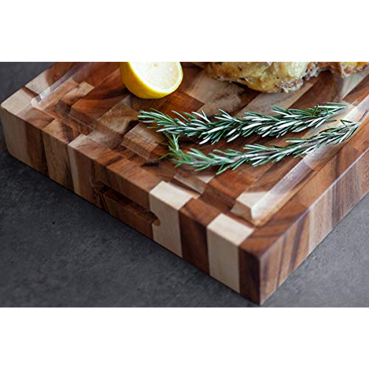 Villa Acacia Large Wood Cutting Board with Juice Groove, 2.5 Inch Thick, 17x12 Inch End Grain Block