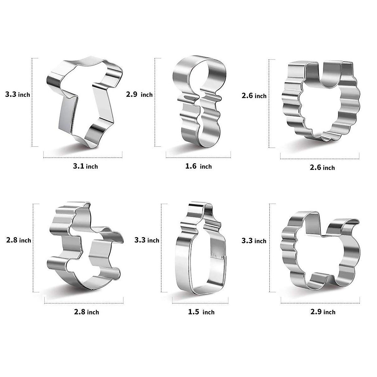 7- Pieces Baby Bottle Baby Clothes Baby Stroller Bell Baby Apron Baby Shower Cookie Cutter Set - Stainless Steel