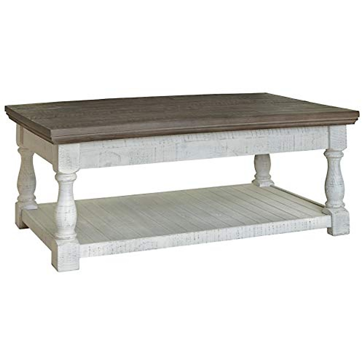Signature Design by Ashley Havalance Farmhouse Lift Top Coffee Table, Gray & White with Weathered Finish & Havalance Farmhouse Square End Table