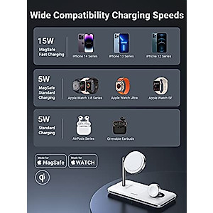 UGREEN MFi-Certified 25W 3-in-1 MagSafe Wireless Charging Station, 15W Fast Charging for iPhone 14/13/12 MagSafe Series, Compatible with Apple Watch, AirPods Series (No AC Adapter)