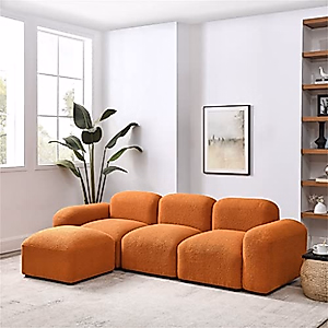 sgzyl L-Shape Modular Sectional Sofa，DIY Combination，Teddy Fabric，Orange.