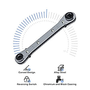 HVAC Service Wrench, Refrigeration Ratcheting Wrench 3/8” 1/4” 5/16'' 3/16'' AC Wratchet Tool with Hex Bit Adapter UIInosoo for Air Conditioning, Refrigeration Equipment, Gas Furnace