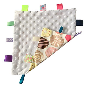 Lovey Baby Security Tags Blanket Soft Comfort Soothing Sensory Tag Plush Toy with Colorful Textured Ribbon Tag Blanket
