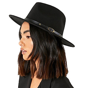Fedora-Hats for Women-Men Vintage Flat-Wide-Brim Felt-Jazz-Hat Cotton-Blend Panama-Hat Medium/Large Black
