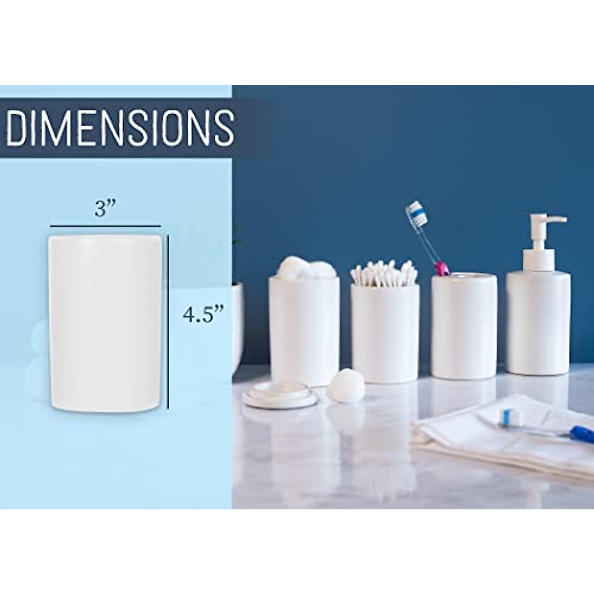 NAT & Jules Chic Rounded White 4.5 inch Matte Ceramic Bathroom Accessories Set of 4