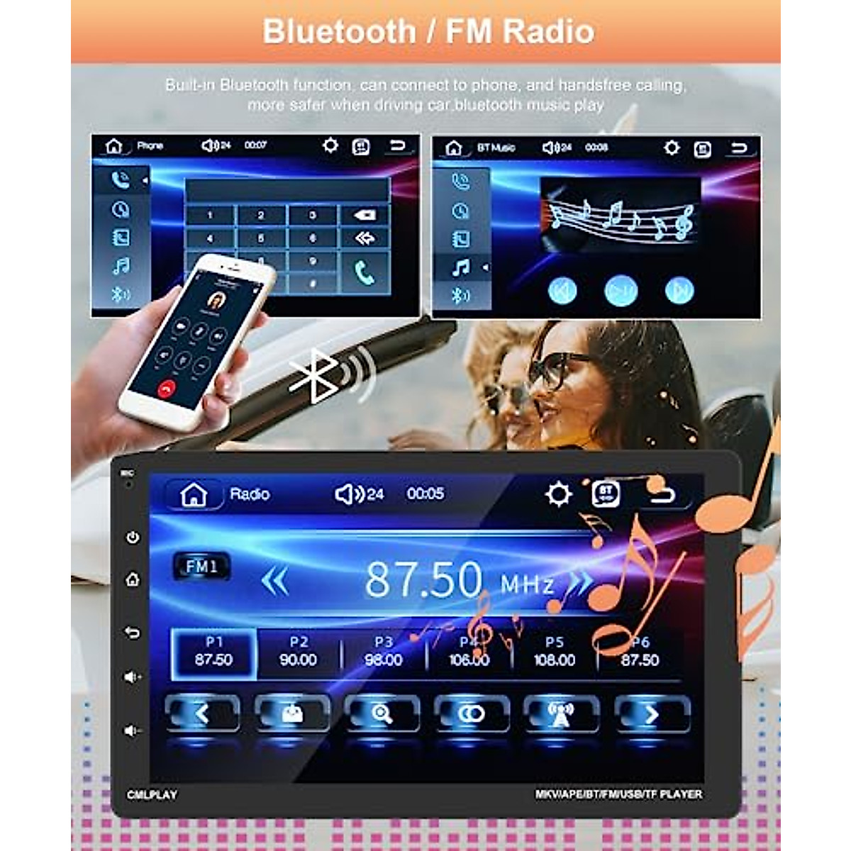 Car Stereo Single Din Apple Carplay, Rimoody 9 Inch Detachable Touch Screen Car Radio with Bluetooth Android Auto FM Radio Mirror Link TF/USB/AUX Input Car Multimedia Player + Backup Camera