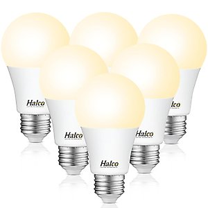 Halco ProLed Led Light Bulbs LED A19 Dimmable, Frosted 120V, 60W Equivalent Efficient 9W, 800 Lumen, 15000 Hours, E26, UL CRI 80 6 Pack (3000k Warm White)