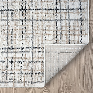 Abani Grey Area Rug for Living Room, Bedroom - Crosshatch Pattern- 5' x 8' -Durable & Easy to Clean