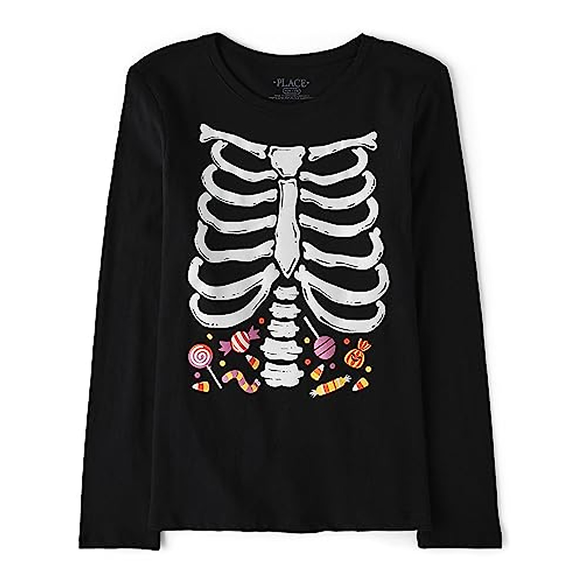 The Children's Place Girls' All Holidays Long Sleeve Graphic T-Shirts, Halloween Skeleton Candy-Glow, Medium