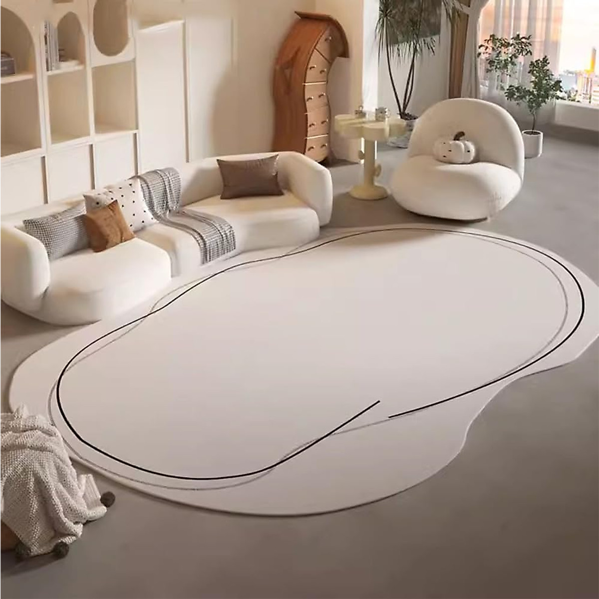 Black White Boho Shag Irregular Shaped Modern Rug for Living Room Bedroom Diningroom Ombre Texture Washable Area Rug Office Kitchen Hallway Faux Wool 6x8 Carpet