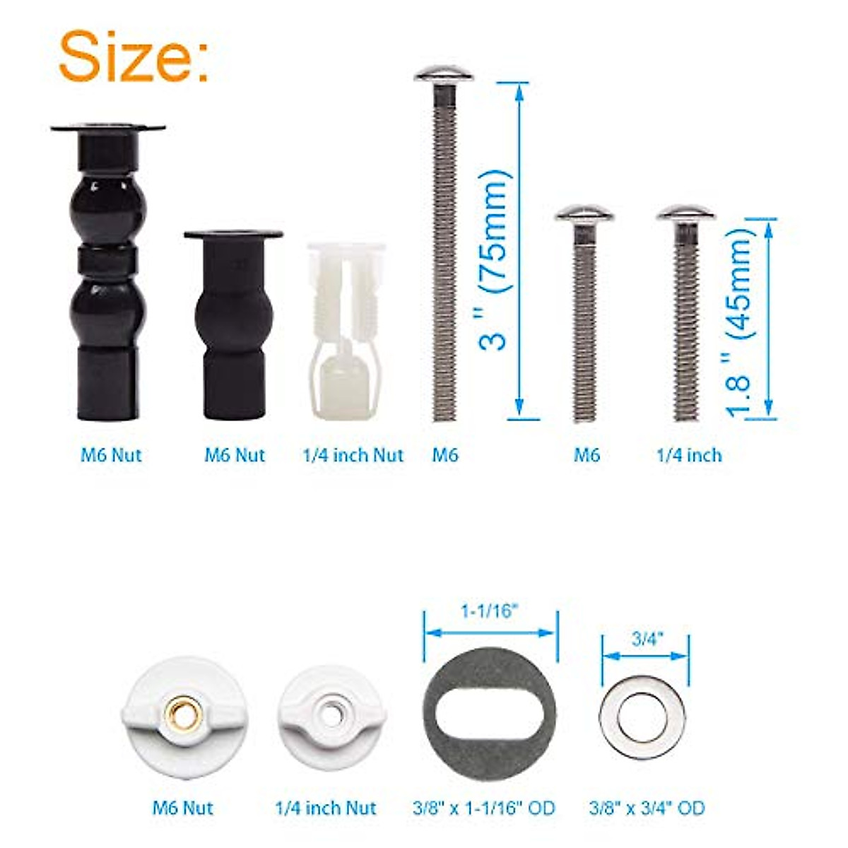 Hibbent Universal Toilet Seats Screws and Bolts Metal - Toilet Seat Hinges Bolt Screws, Toilet Seat Fixings Expanding Rubber,Toilet Seat Replacement Parts Kit(5 Choices)