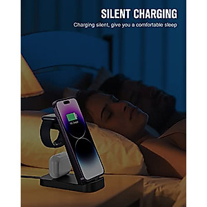 Apetiy Charging Station for Multiple Devices Apple, 3 in 1 Fast Charging Station Dock for iPhone 14/13/12/11 (Pro)/XS/XR/X/8/7/6/5, Apple Watch Series Ultra/8/7/6/SE/5/4/3/2 & AirPods with Adapter