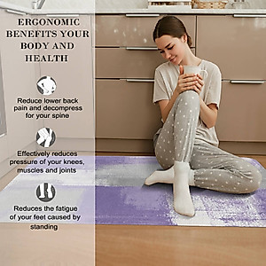 RYANZA 2 Pieces Kitchen Rugs, Abstract Anti Fatigue Non Slip Foam Cushioned Purple and Grey Art Painting Comfort Indoor Floor Mat Runner Rug Set for Laundry Office Sink Bathroom (17"x48"+17"x24")